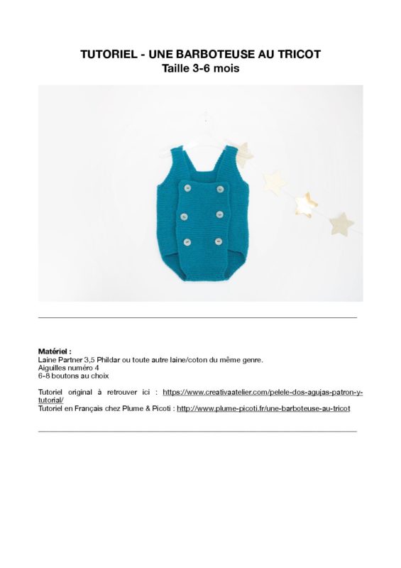 Une Barboteuse au tricot | Plume & Picoti