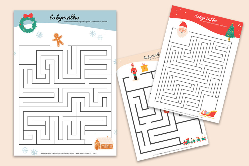 3 Labyrinthes de Noël à imprimer | Plume & Picoti