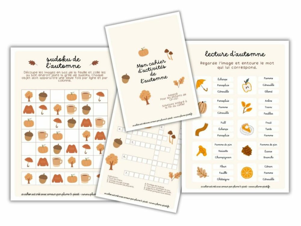 Cahier d’activités d’automne à imprimer pour les enfants | Plume & Picoti